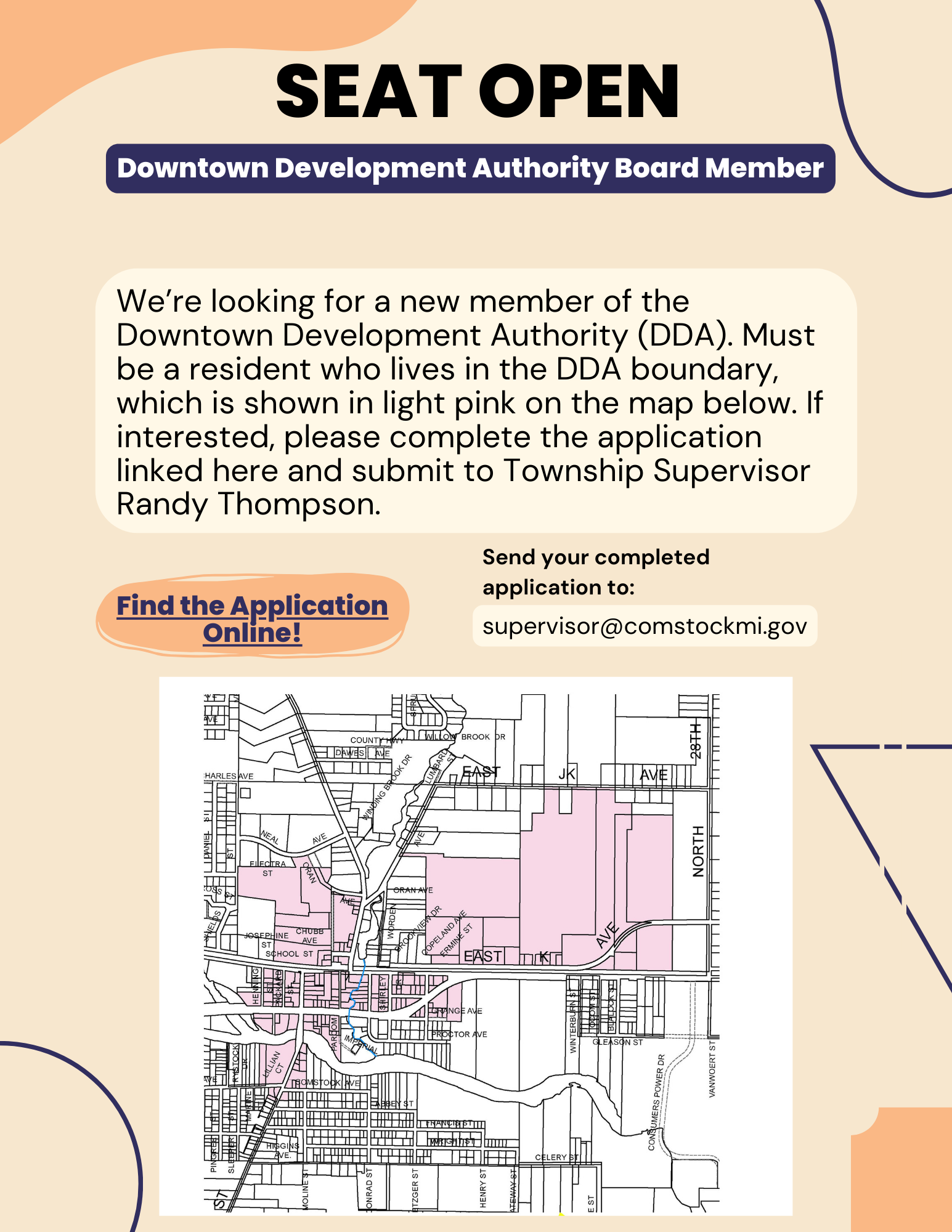 Downtown Development Authority Seat Open – Comstock Township