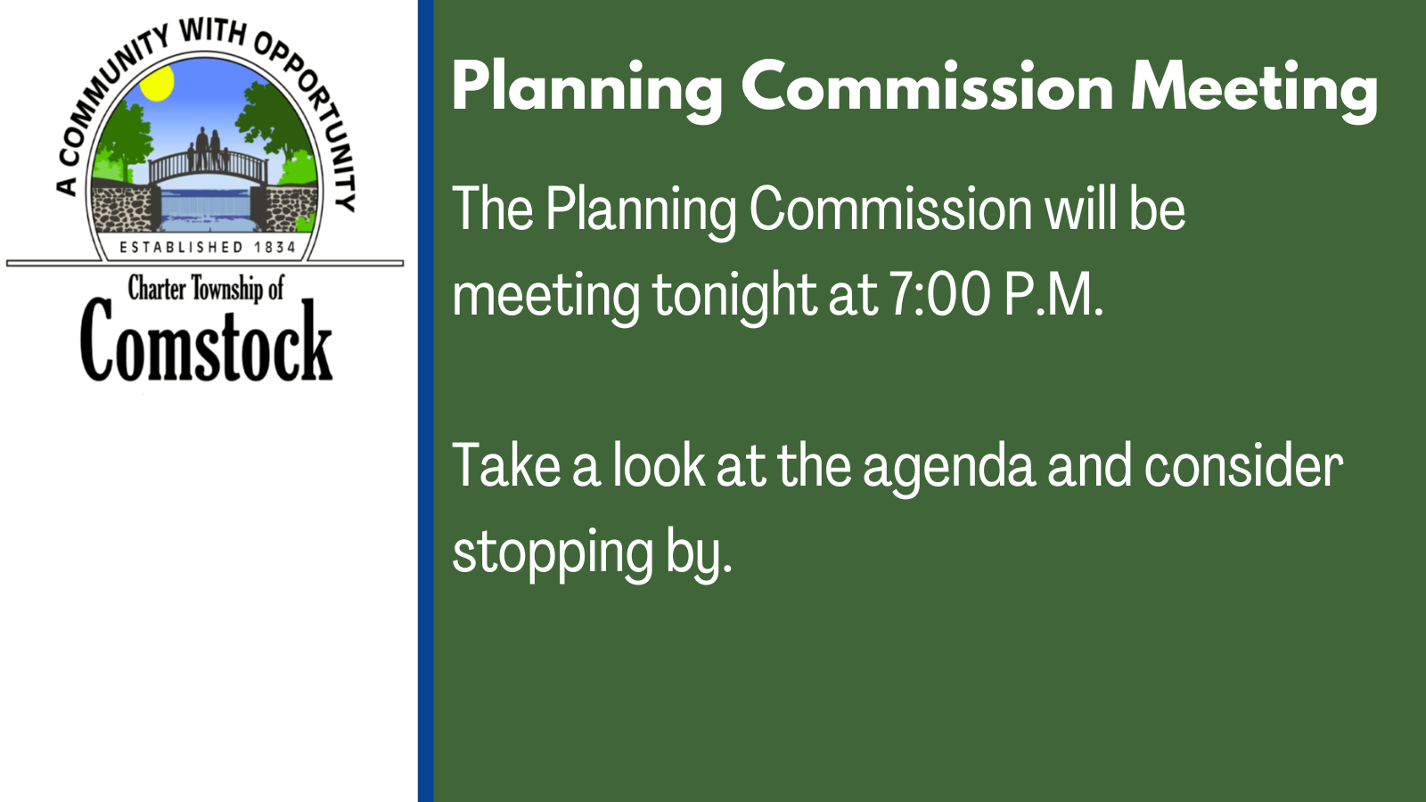 Planning Commission Meeting Comstock Township Planning Commission Meeting Comstock Township